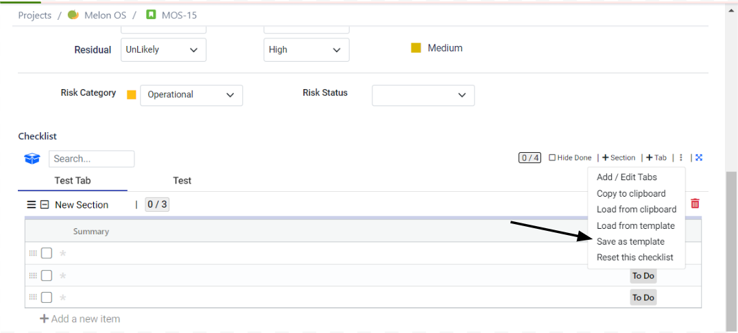 Save an existing Checklist as a template